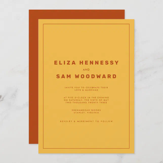 Orange and Yellow Wes Anderson Inspired Wedding Invitation | Zazzle