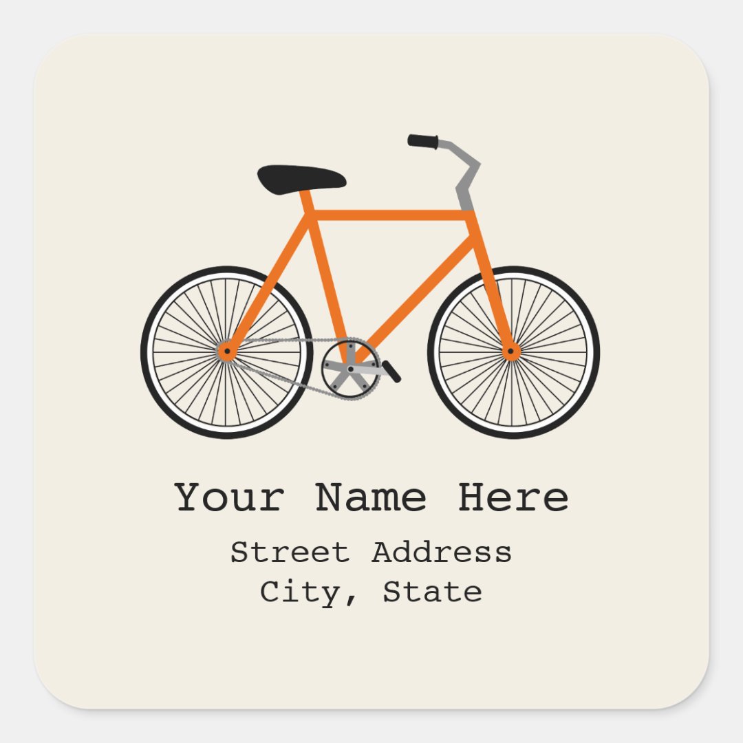 Orange Bicycle Address Sticker | Zazzle