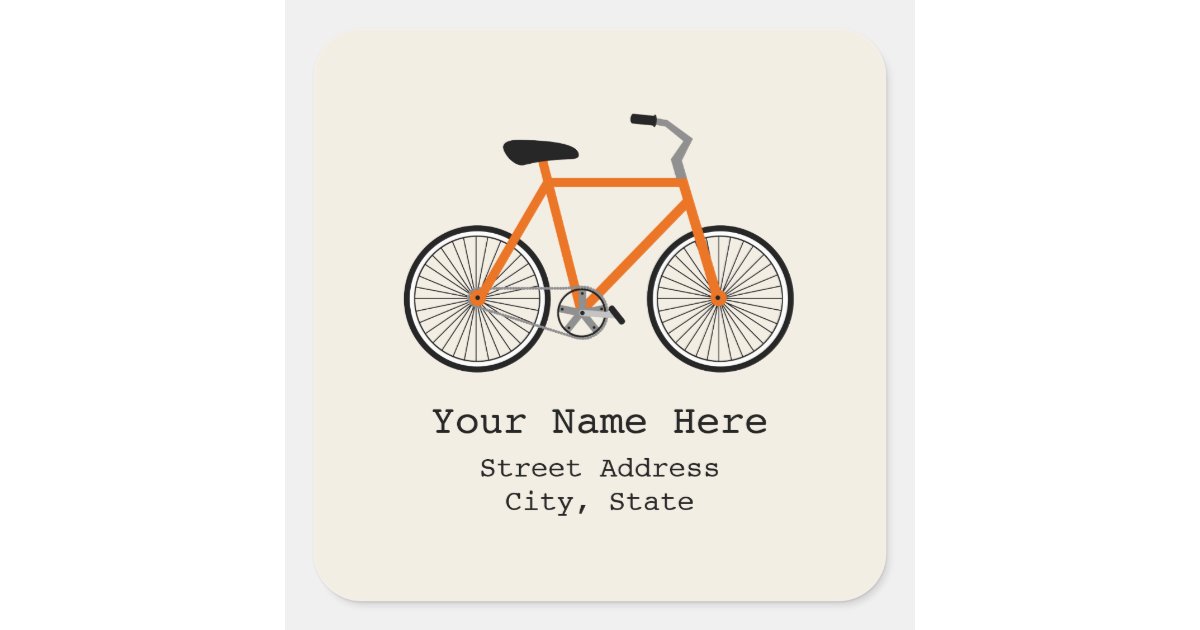 Orange Bicycle Address Sticker | Zazzle