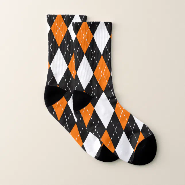 Orange black and white Argyle Pattern Socks | Zazzle
