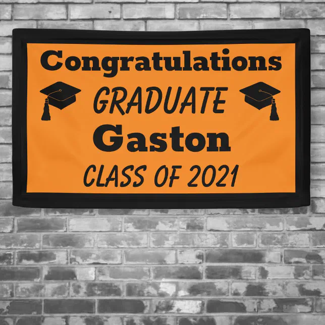 Orange Black Congratulations Graduate Graduation Banner | Zazzle