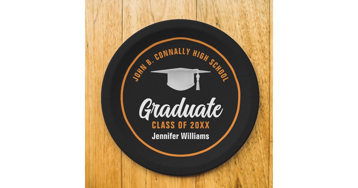 Orange Black Graduate Custom 2025 Graduation Party Paper Plates | Zazzle