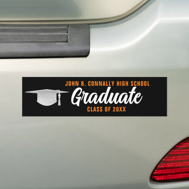 Orange Black Graduate Personalized Graduation Bumper Sticker | Zazzle