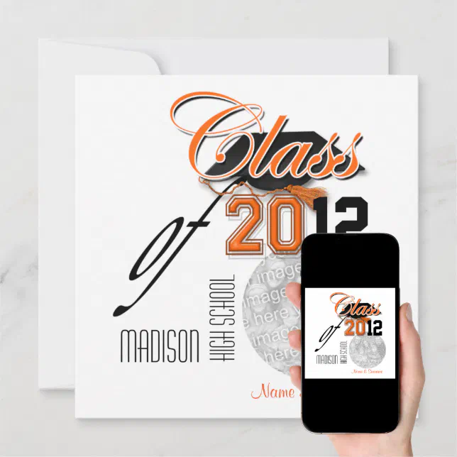 Orange black graduation "class of" template | Zazzle