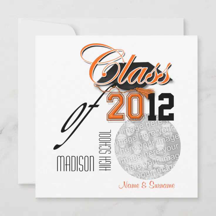 Orange black graduation "class of" template | Zazzle
