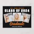 Orange Black Graduation Photo Collage Graduate Announcement Postcard ...
