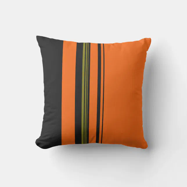 Orange Black Green Striped Pattern Throw Pillow | Zazzle