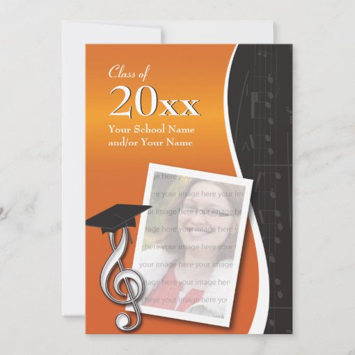Orange & Black Music Graduation Invitation | Zazzle