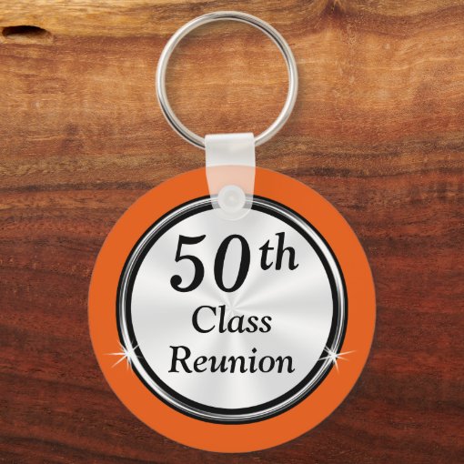 Orange, Black, White 50th Class Reunion Favors Keychain | Zazzle