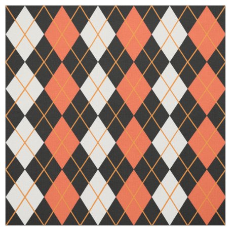 Orange Black White Diamond Pattern Fabric | Zazzle