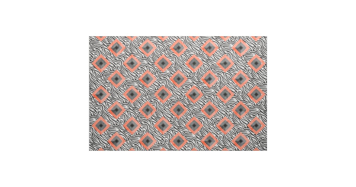 Orange Black White Diamond Pattern Fabric | Zazzle