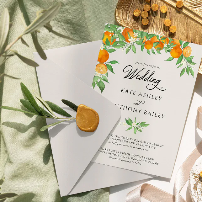 Orange Blossom Citrus Fruit Wedding Invitation | Zazzle