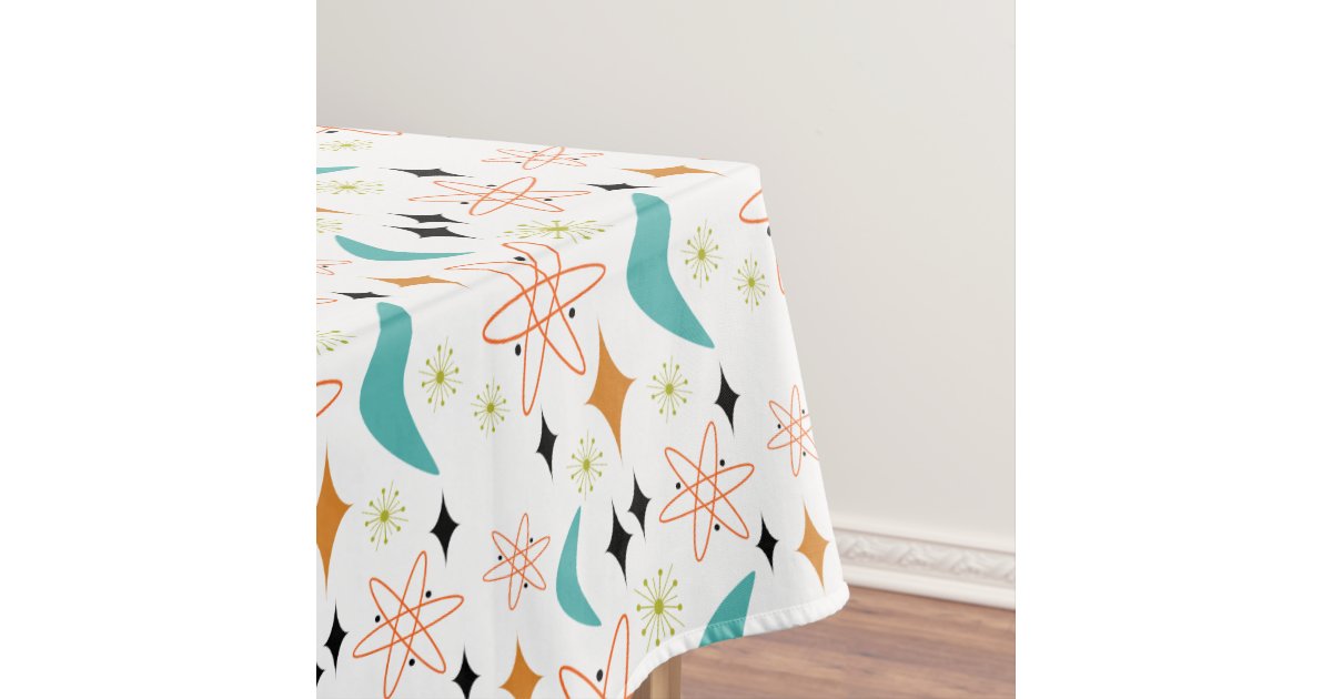 Orange Blue Atomic Boomerang Mid Century Pattern Tablecloth | Zazzle