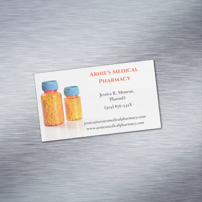 Orange Blue Pill Bottles Pharmacist Pharmacy Business Card Magnet | Zazzle