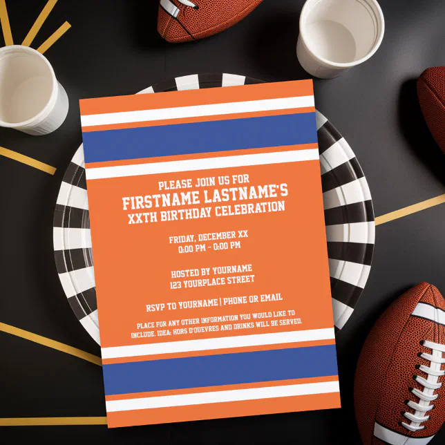 Orange Blue Sports Jersey Birthday party Invitation | Zazzle