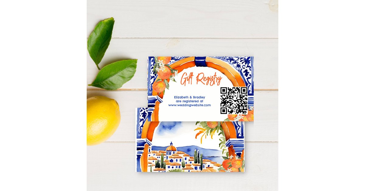 Orange blue talavera tiles qr gift registry enclosure card | Zazzle