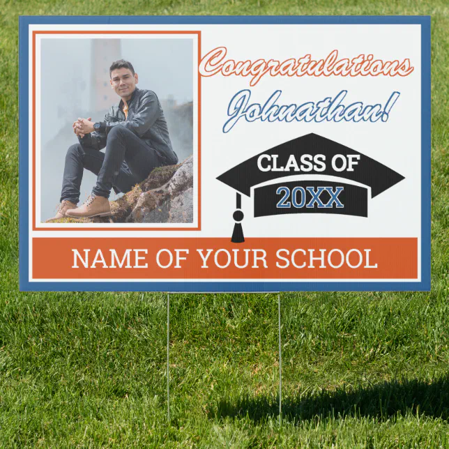 Orange Blue White Black Congratulations Grad Sign | Zazzle