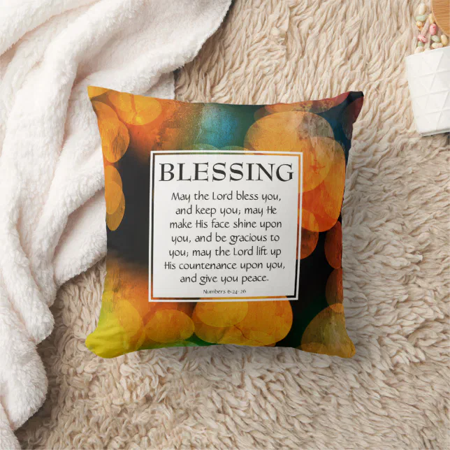 ORANGE BOKEH Numbers 6:24-26 CHRISTIAN BLESSING Throw Pillow | Zazzle
