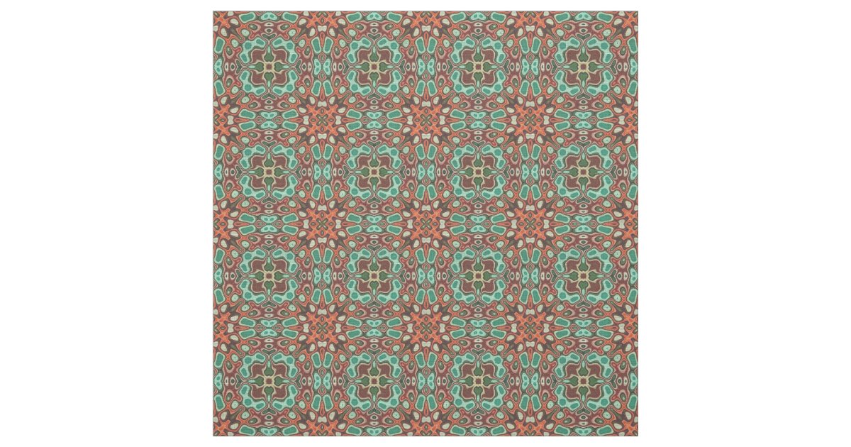 Orange Brown Red Turquoise Green Orient Bali Art Fabric | Zazzle