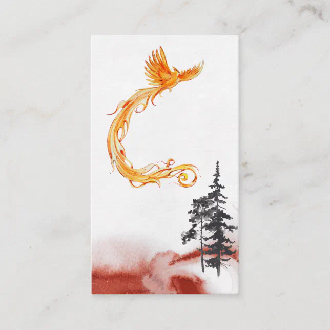 Orange Burgundy Red Phoenix Rising Pine Trees Business Card | Zazzle