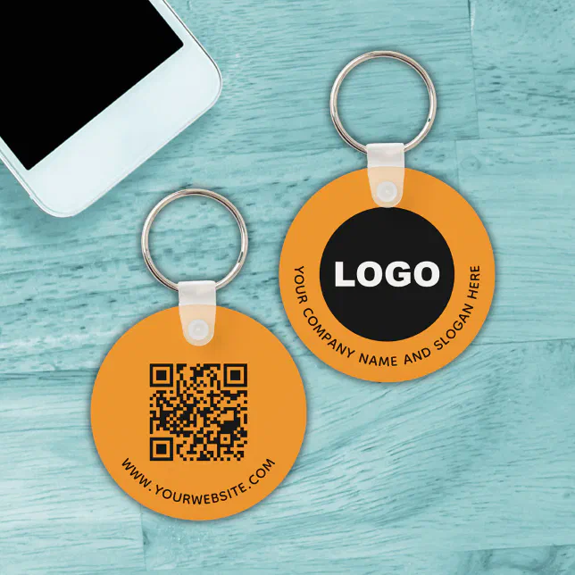 Orange Business Company Promotional Logo QR Code Keychain | Zazzle