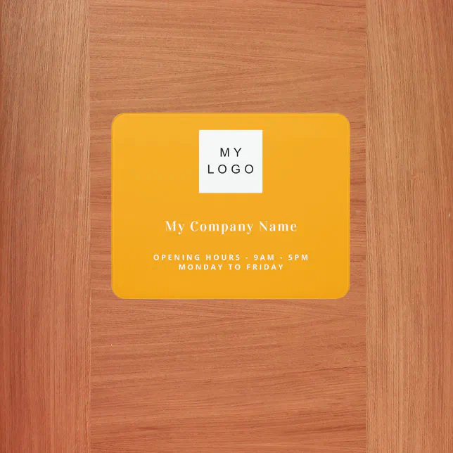 Orange business logo name opening hours door sign | Zazzle