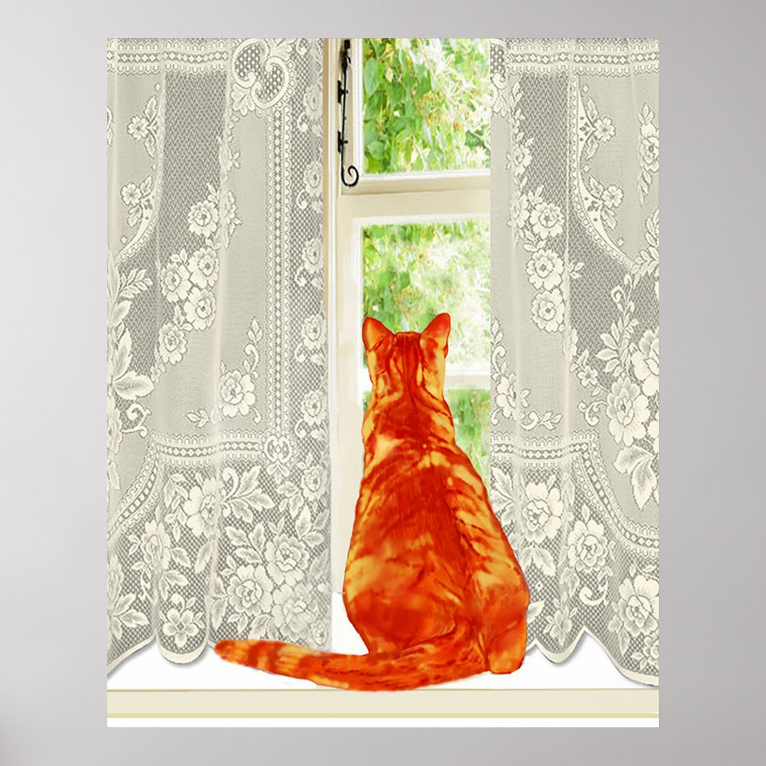 Orange Cat Looking out Window Traditional Art Poster | Zazzle