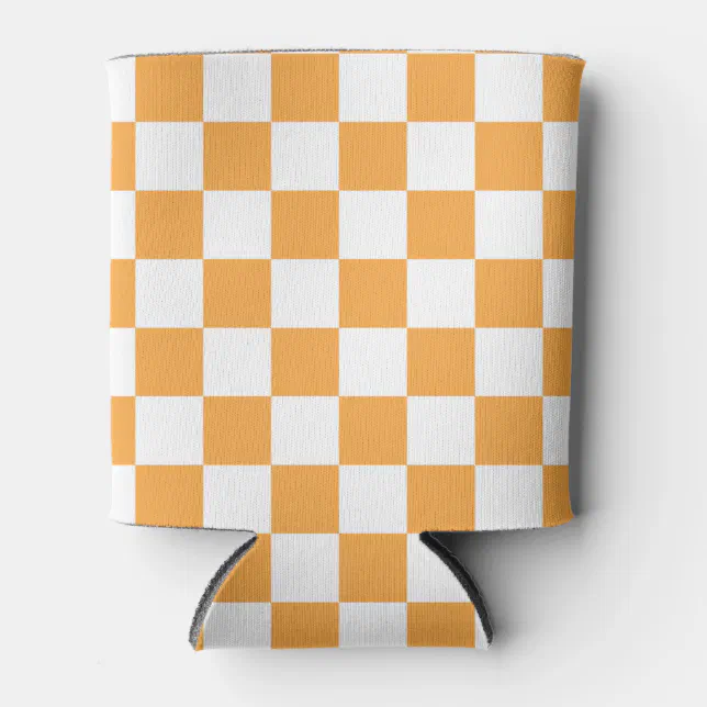 Orange Checkerboard Pattern Can Cooler | Zazzle