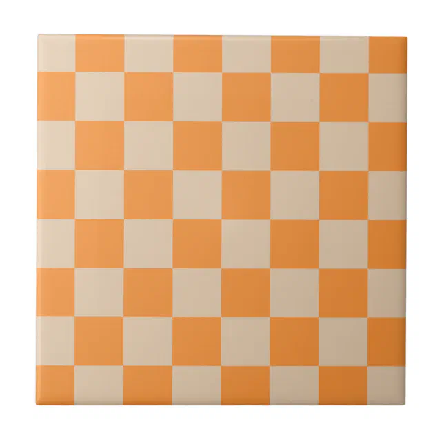 Orange Checkered Gingham Pattern Ceramic Tile | Zazzle