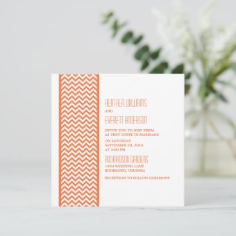 Orange Chevron Border Wedding Invite | Zazzle