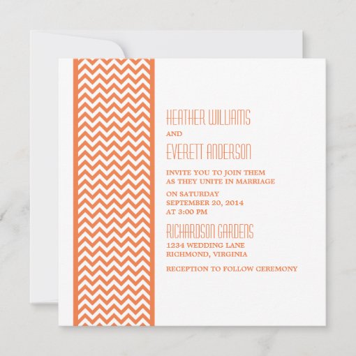 Orange Chevron Border Wedding Invite | Zazzle