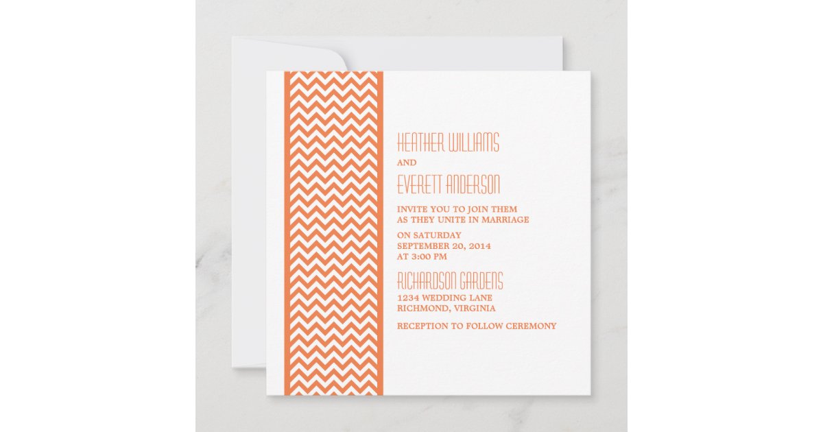 Orange Chevron Border Wedding Invite | Zazzle