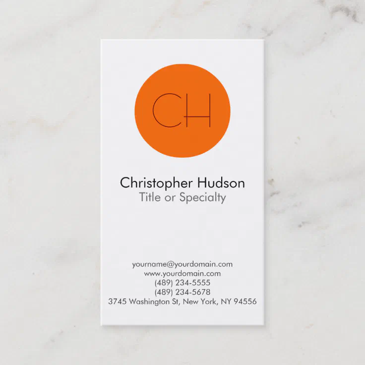 Orange Circle White Monogram Business Card | Zazzle