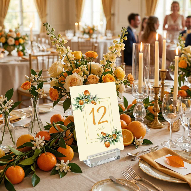 Orange Citrus Floral Italian Garden Vibes Table Number | Zazzle