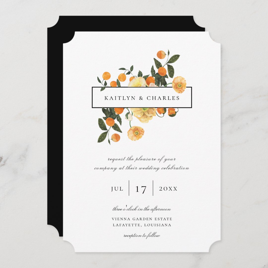 Orange Citrus Floral Wedding Invitation | Zazzle