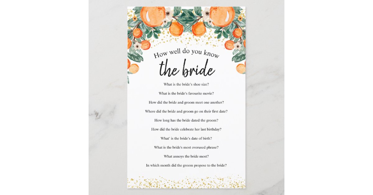 Orange Citrus How well do you know The Bride Game | Zazzle