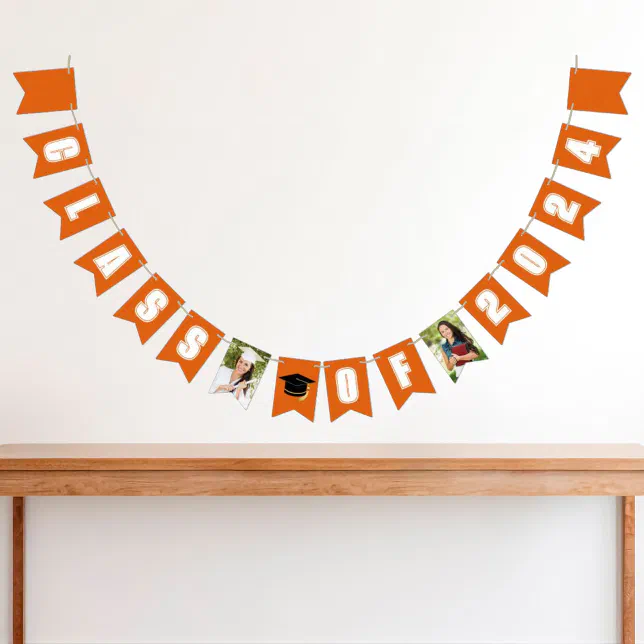 Orange Class of 2024 Graduate Photo Graduation Bunting Flags | Zazzle
