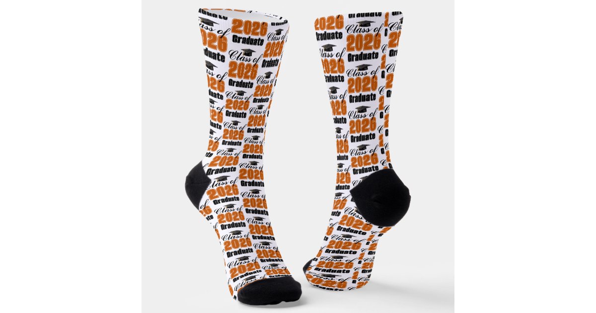Orange Class of 2026 Graduation Socks | Zazzle