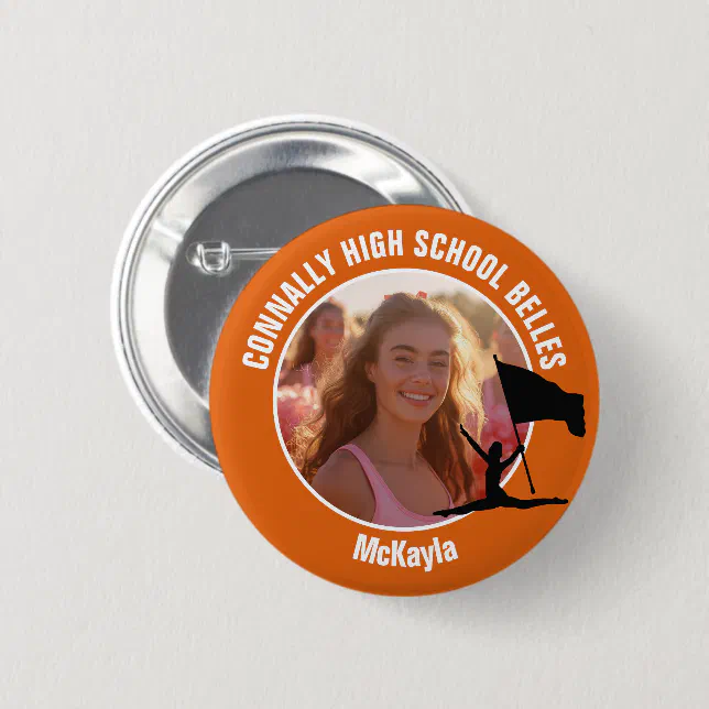 Orange Color Guard Photo High School Dancer Button | Zazzle