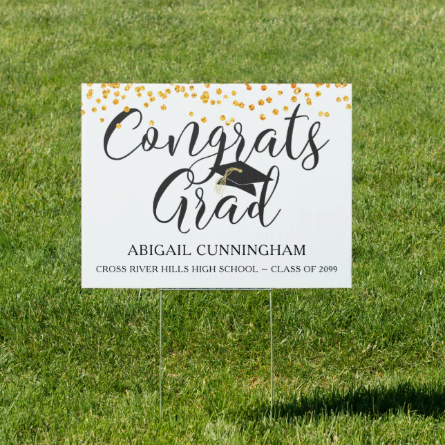 Orange Confetti CONGRATS GRAD Graduation Sign | Zazzle