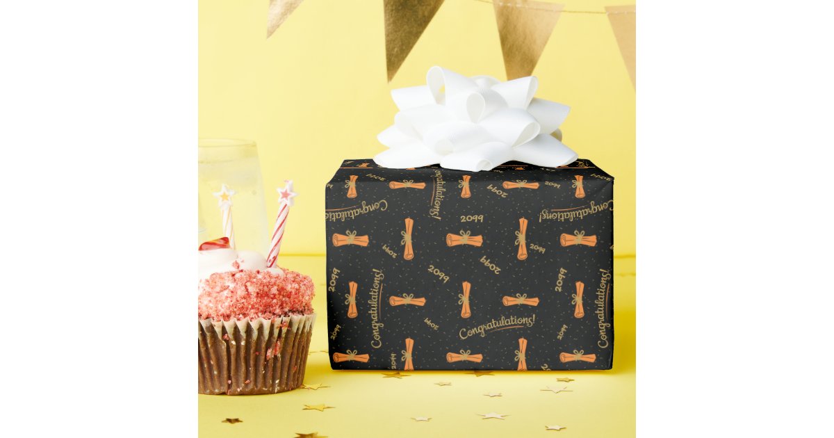 Orange Congratulations Diploma Class Year Grad Wrapping Paper | Zazzle