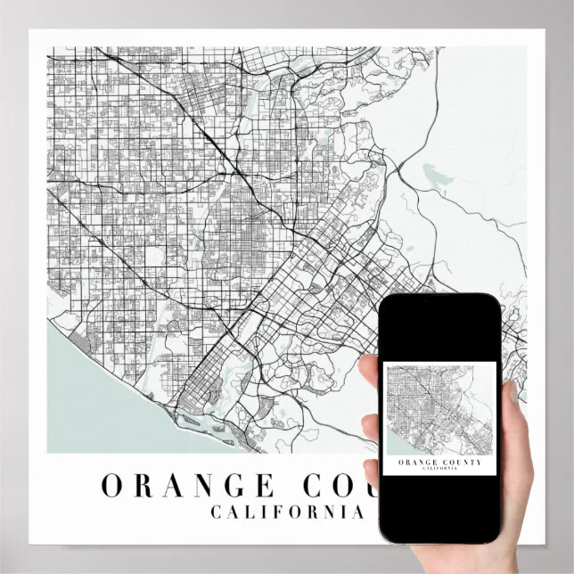 Orange County California Blue Water Street Map Poster | Zazzle