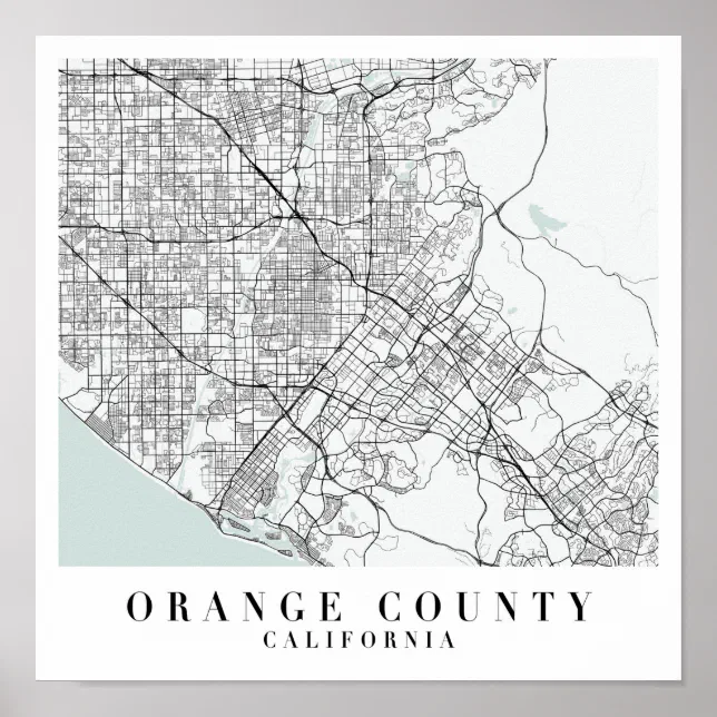 Orange County California Blue Water Street Map Poster | Zazzle