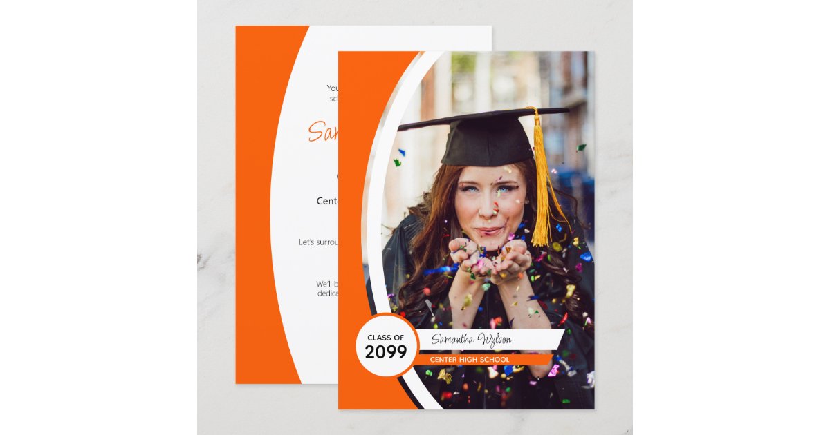 Orange Curved Frame Photo Graduation Invitation | Zazzle