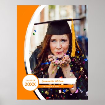 Orange Curved Frame Photo Graduation Poster | Zazzle
