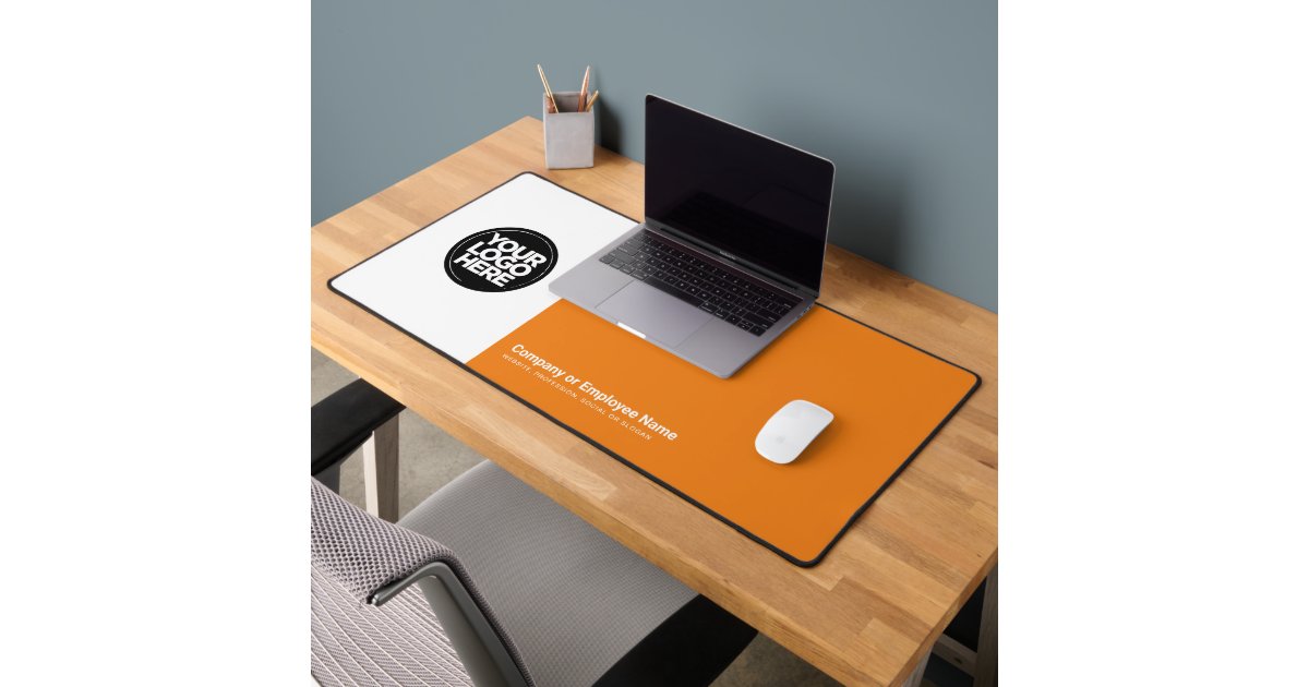 Orange | Custom Business Logo Name, Slogan Desk Mat | Zazzle