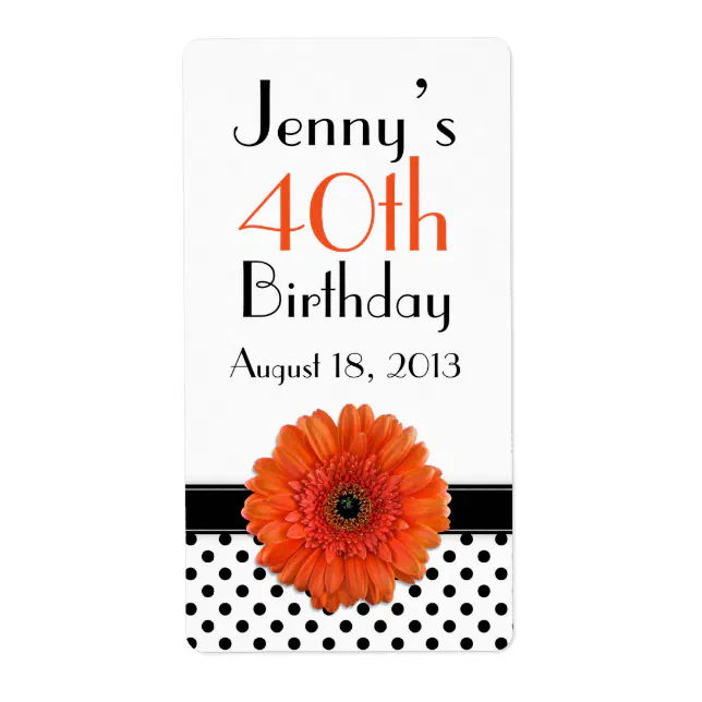 Orange Daisy Polka Dot Birthday Labels Favor Tags | Zazzle