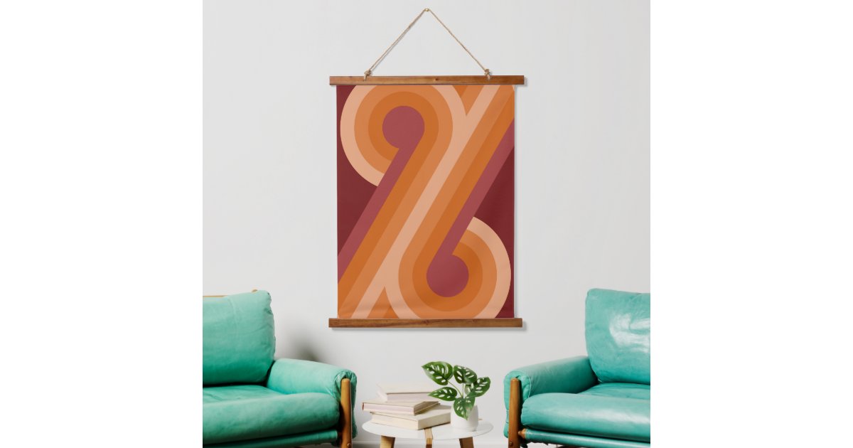 Orange Dark Maroon Red Retro Circles Art Pattern Hanging Tapestry | Zazzle