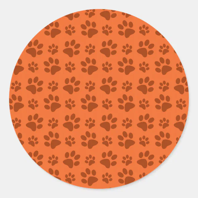 Orange dog paw print pattern classic round sticker | Zazzle