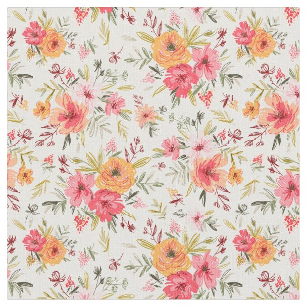 Yellow Floral Garden Pattern Fabric | Zazzle